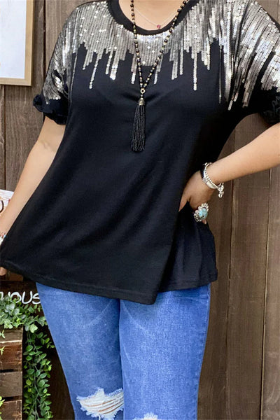 M, L, 2X, 3X Black top with silver sequin designs – Shop Southern Charm