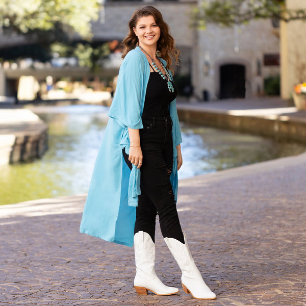 Light Turquoise Duster with side slits – Shop Southern Charm