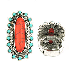 Red Oval Stone with Turquoise Border Stretch Ring – Shop Southern Charm